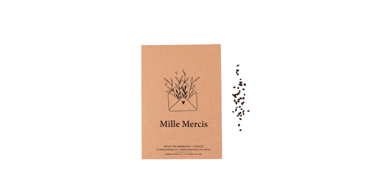 Carte sachet de graines / Message : Mille Mercis / Cosmos